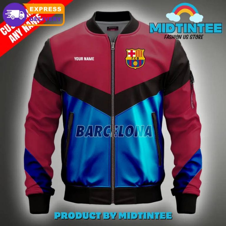FC Barcelona Soccer Team Custom Name Bomber Jacket - Midtintee