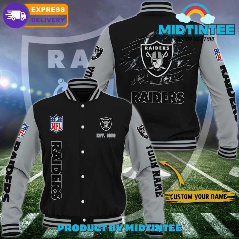 Las Vegas Raiders NFL Custom Name Baseball Jacket - Midtintee