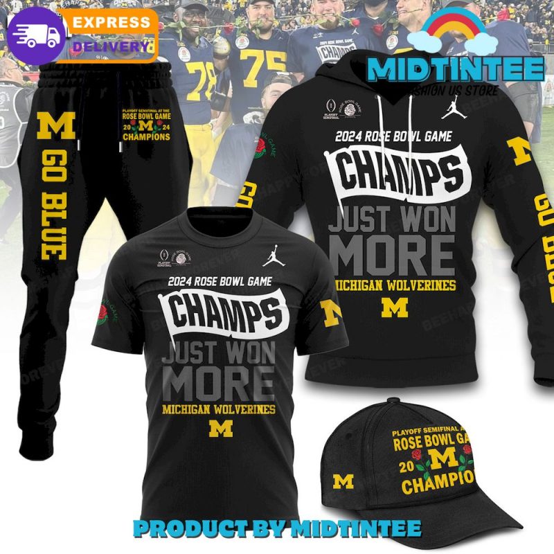 Michigan Wolverines 2024 Rose Bowl Champions Black Hoodie, Pants, Cap - Midtintee