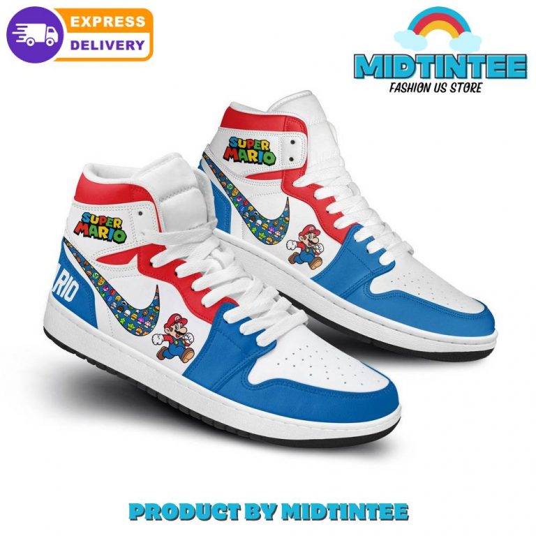 Nintendo Super Mario White Air Jordan 1 Sneakers - Midtintee