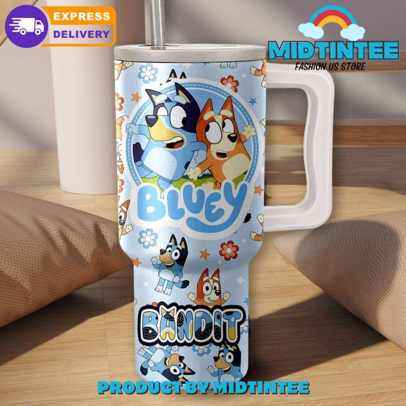 Bluey Bingo And Bandit Cartoon 40 oz Stanley Tumbler - Midtintee