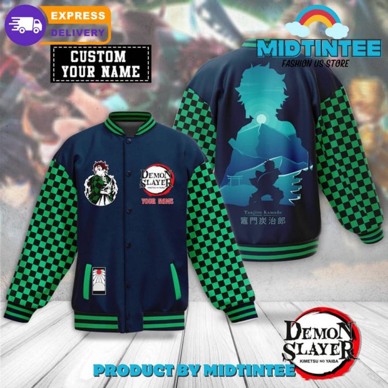 Demon Slayer Tanjiro Kamado Custom Name Baseball Jacket - Midtintee