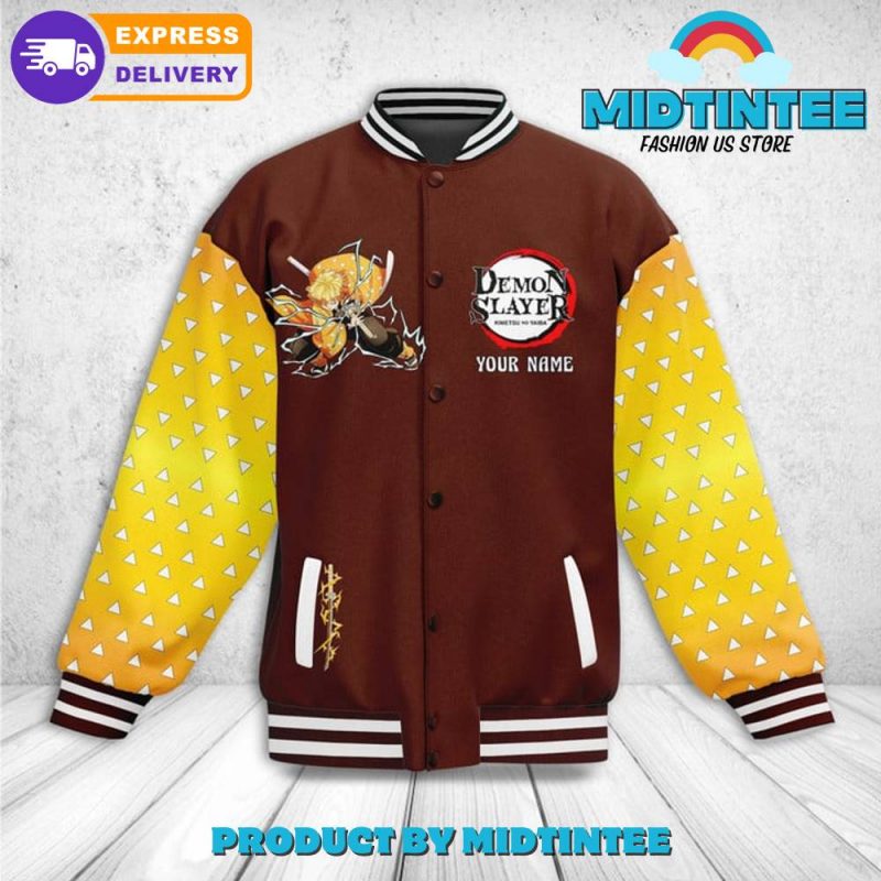 Demon Slayer Zenitsu Agatsuma Custom Name Baseball Jacket - Midtintee