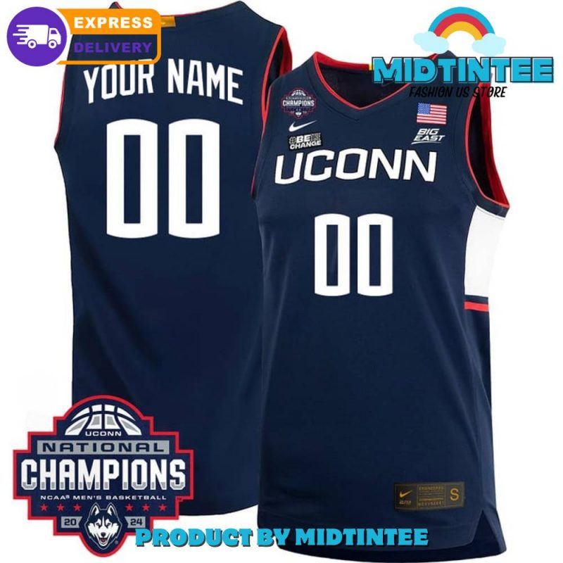 Uconn Huskies Basketball 2024 National Champions Navy Basketball Jersey ...