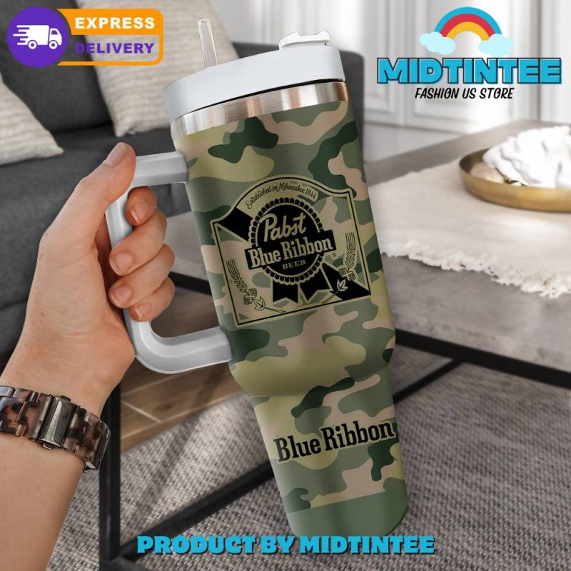 Pabst Blue Ribbon Camo Custom Name Stanley Tumbler - Midtintee
