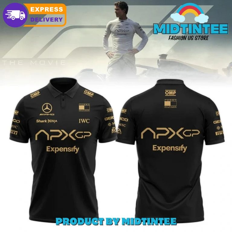 F1 The Movie 2025 APXGP Brad Pitt Black Polo Shirt - Midtintee
