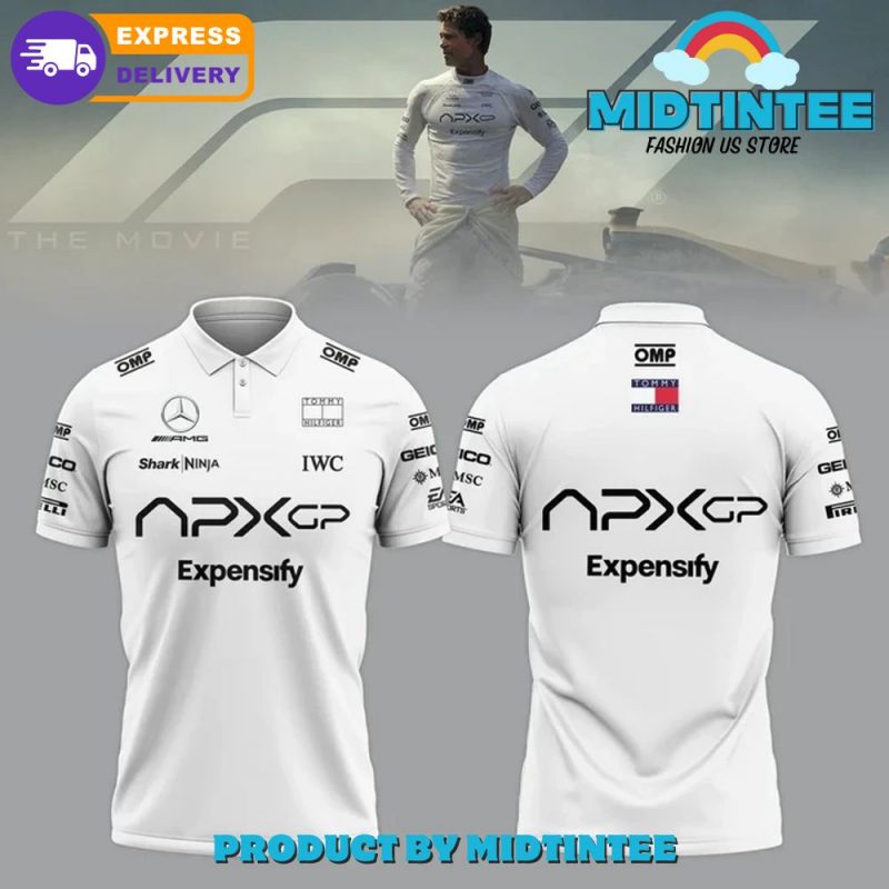 F1 The Movie 2025 APXGP Brad Pitt White Polo Shirt - Midtintee